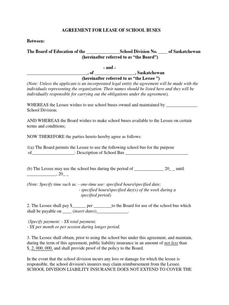 Agreement For Lease of School Buses | PDF | Lease | Indemnity