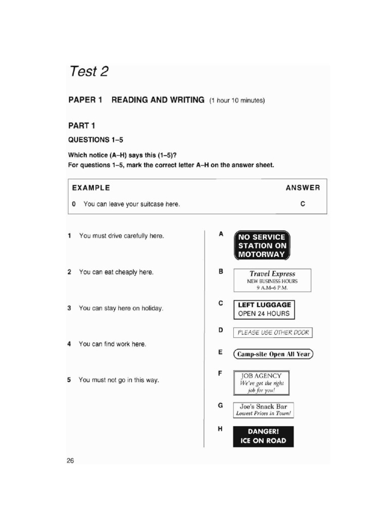 Ket 1 Test 2 Reading and Writing | PDF