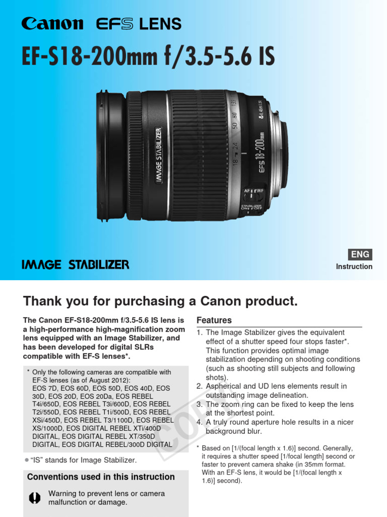 Efs18 200f35 56 Is Im2 Eng | PDF | Camera Lens | Image Stabilization