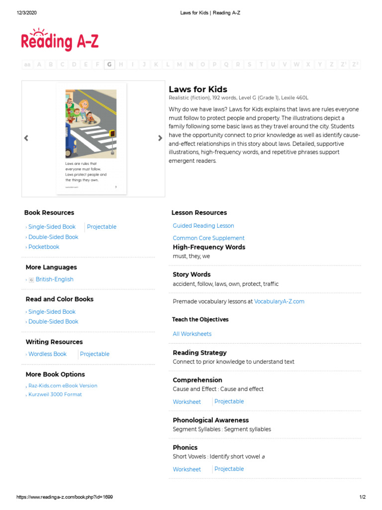 Laws For Kids - Reading A-Z | PDF | Reading Comprehension | Word
