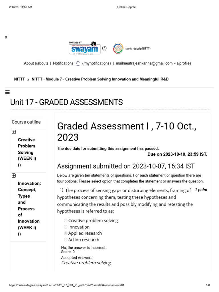 Graded Assessment I, 7-10 Oct., 2023 | PDF | Creativity | Inductive ...