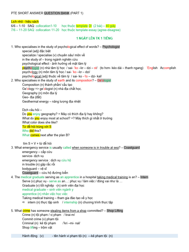 4 Pte Short Answer Question Bank | PDF | Twilight | Dawn