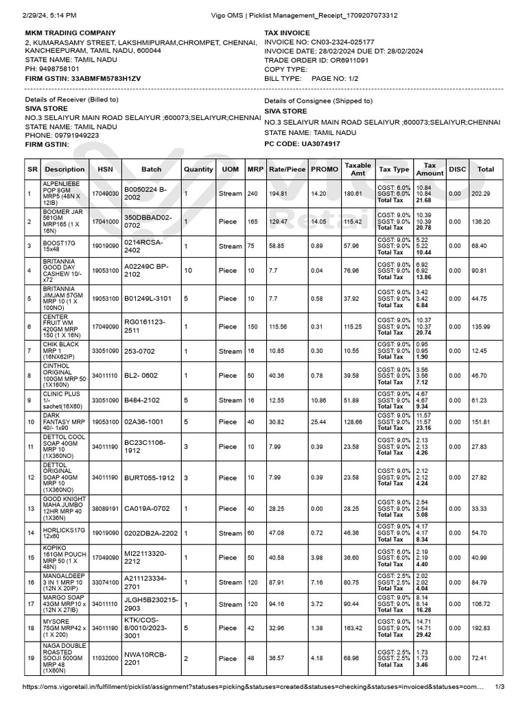 Vigo OMS _ Picklist Management_Receipt_1709207073312 | Download Free ...