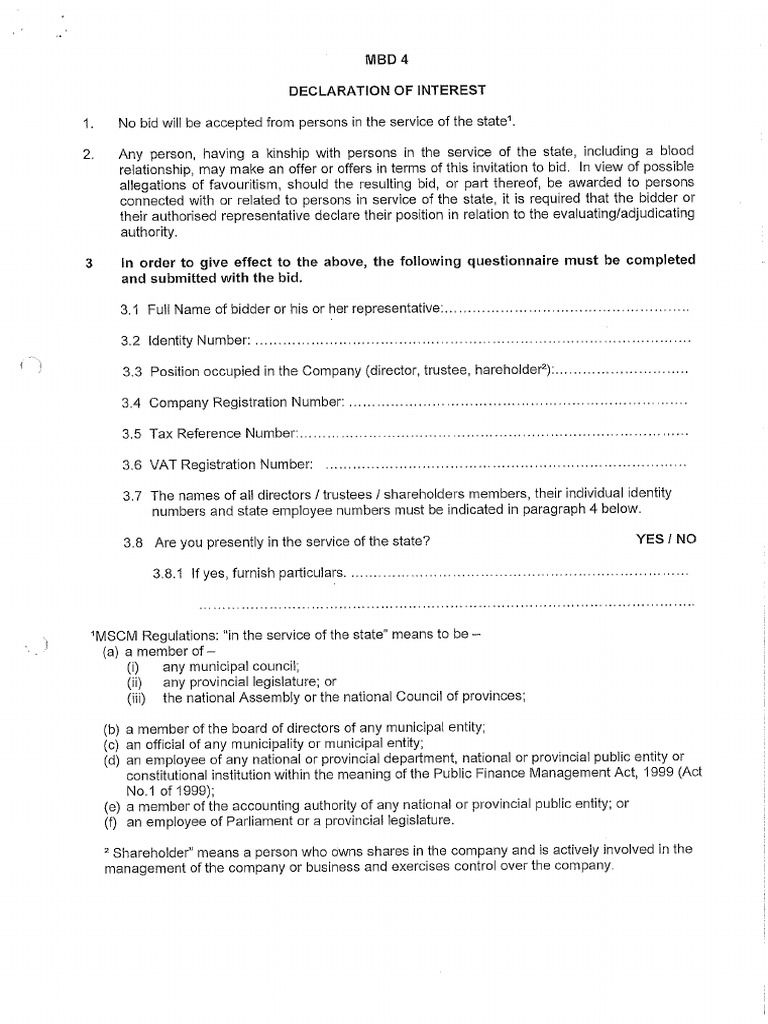 MBD Forms Municipalities South Africa | PDF