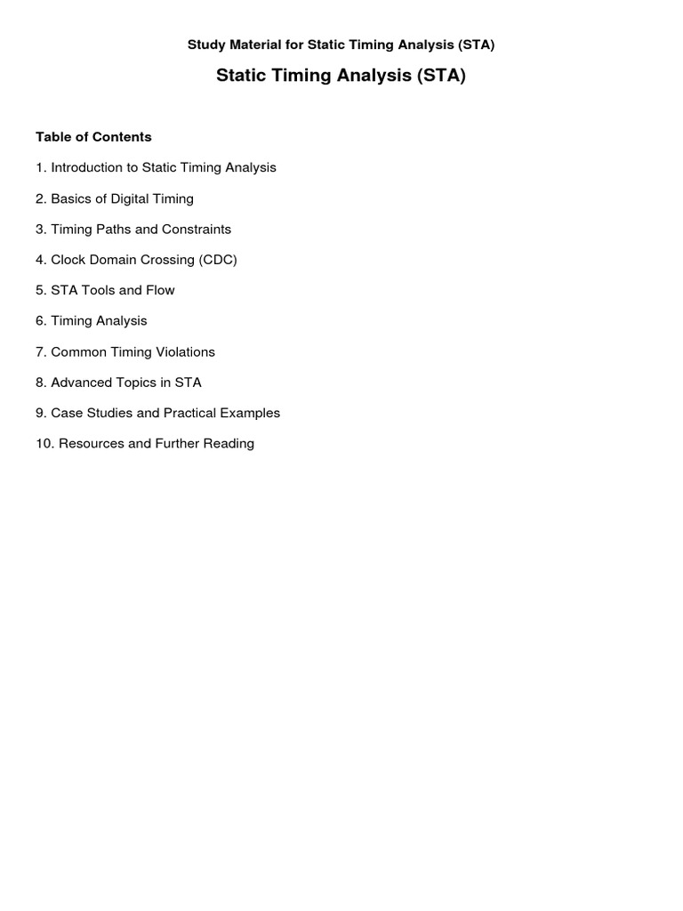 Static Timing Analysis Study Guide | PDF | Electronics | Computing
