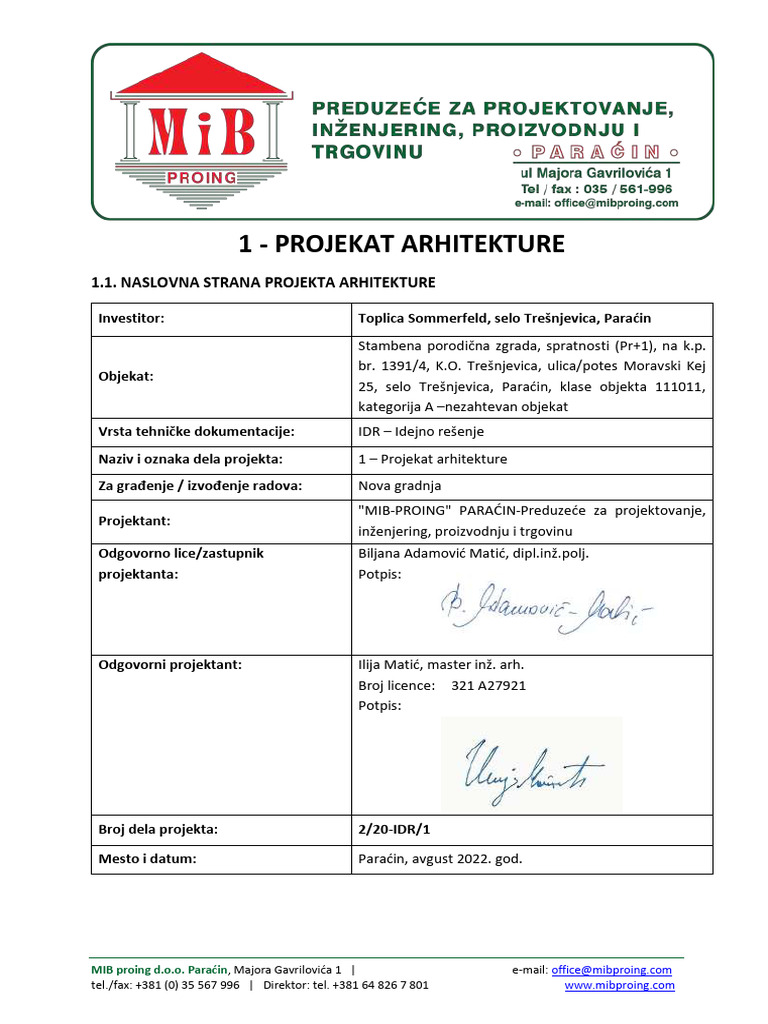 1 - Projekat arhitekture | PDF