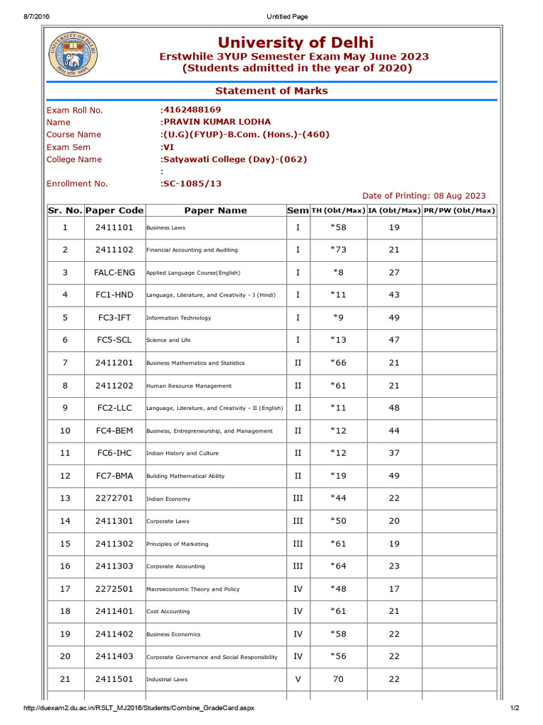 Dokumen - Tips Du-Marksheet | PDF | Accounting | Economics