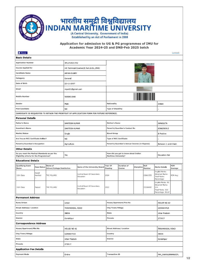 Imu Application Forn | PDF