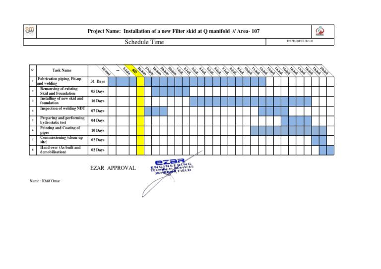 Filter Skid Installation Schedule at Q Manifold | PDF | Mechanical ...