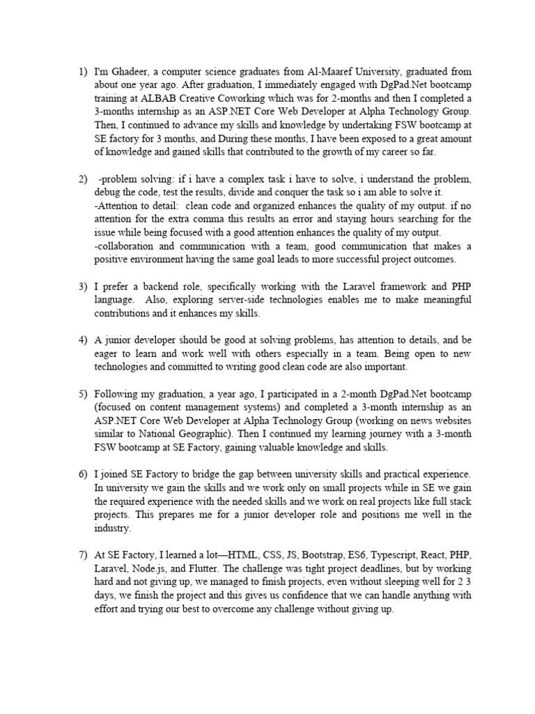 Interview Answers Pdf Attention Communication