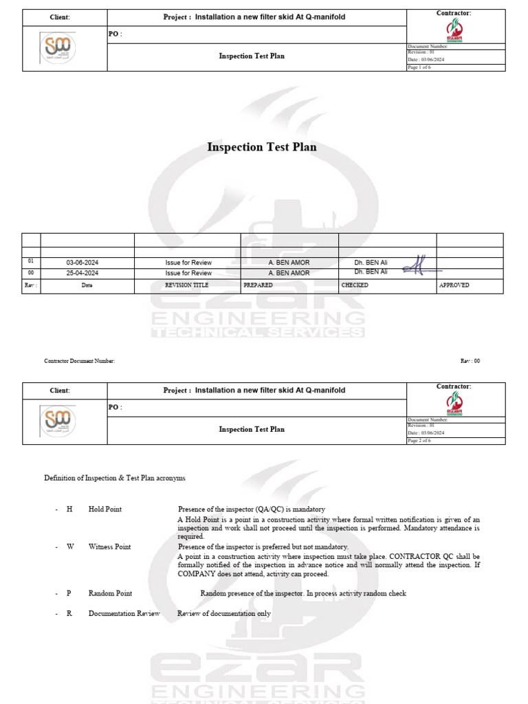 Inspection Test Plan-Q Manifold-Rev01 | PDF | Nondestructive Testing ...