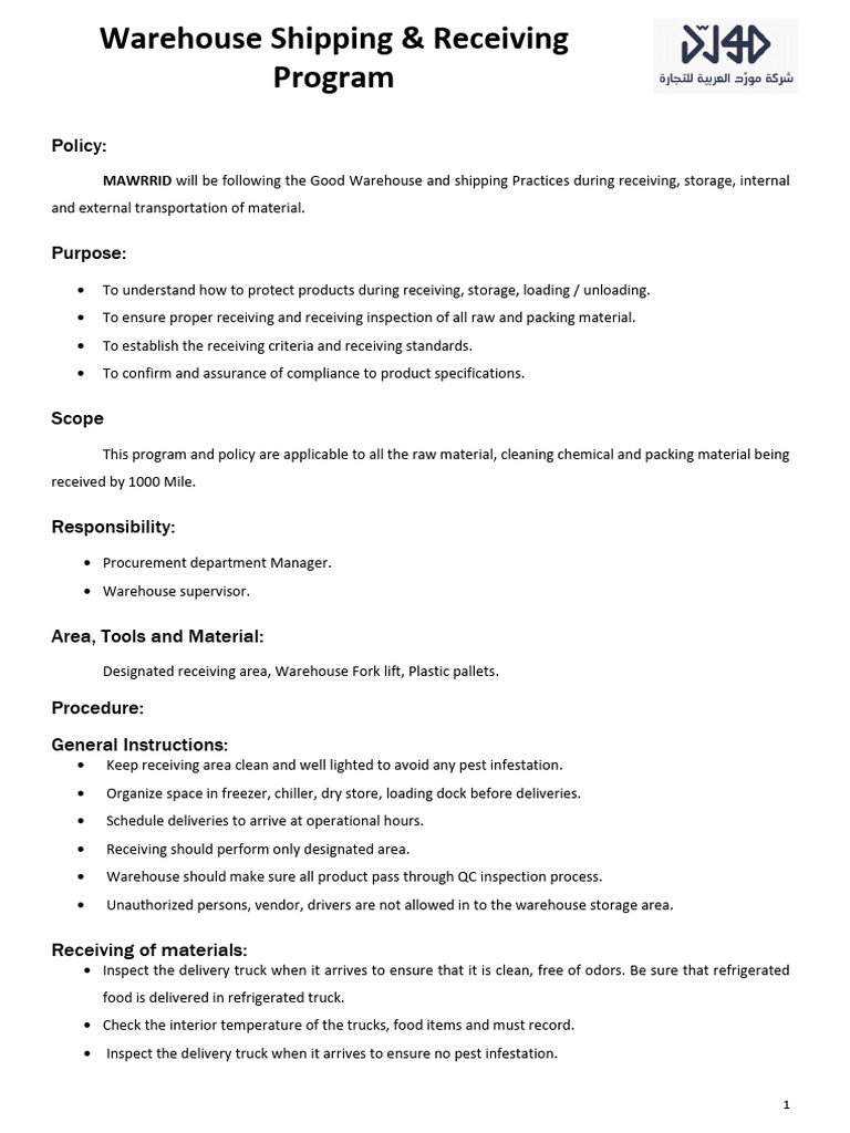 Warehouse Shipping & Receiving Program | PDF | Warehouse | Pallet