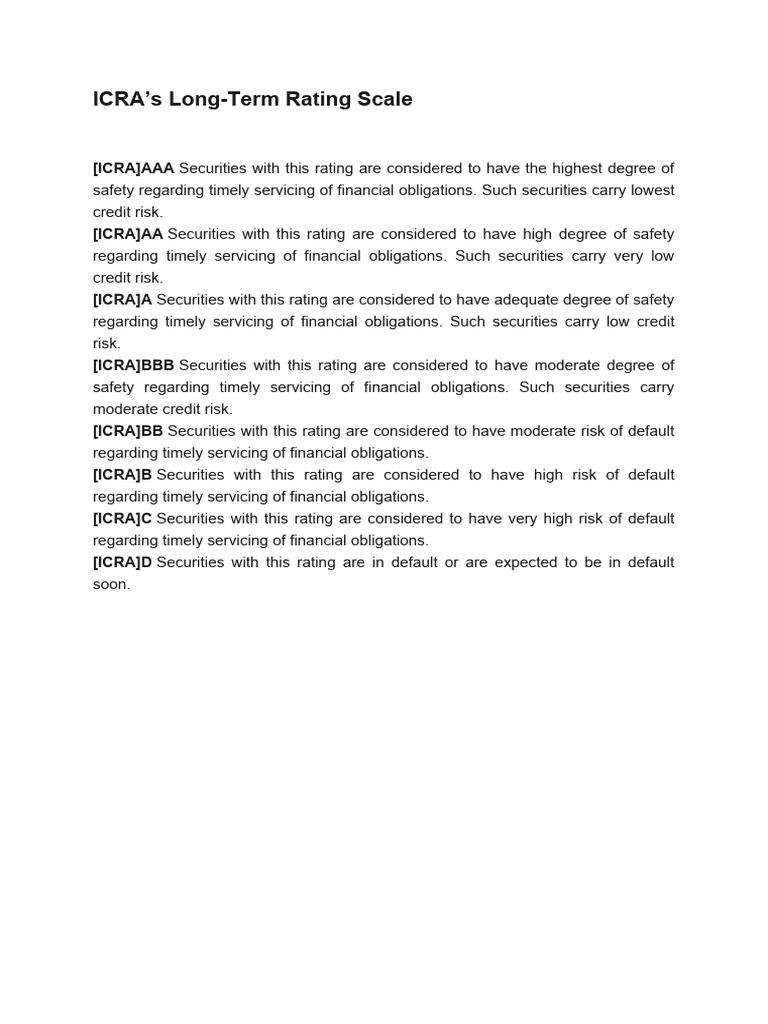 ICRA Credit Rating Scale Overview | PDF | Credit Rating | Bond Credit ...