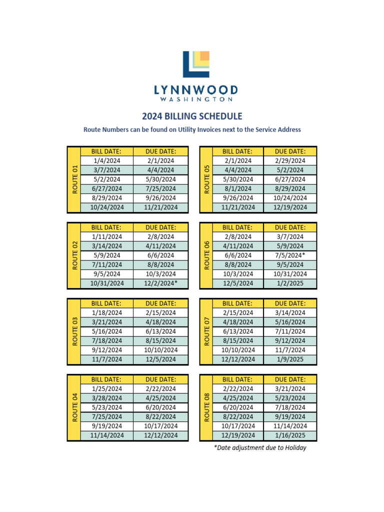 2024 Utility Billing Schedule | PDF | Invoice | Business Documents