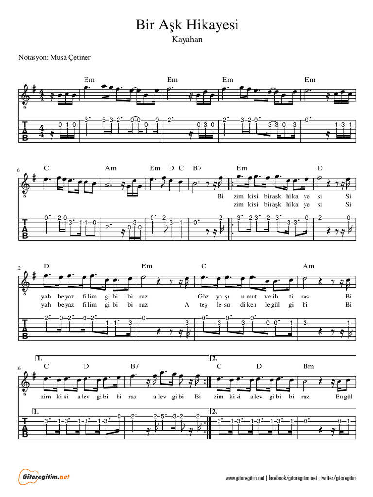 Bir Ask Hikayesi Nota | PDF