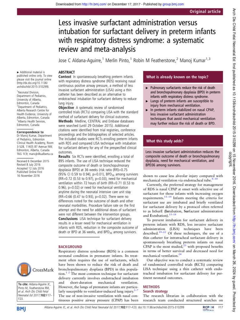 Less Invasive Surfactant Administration Versus Intubation For ...