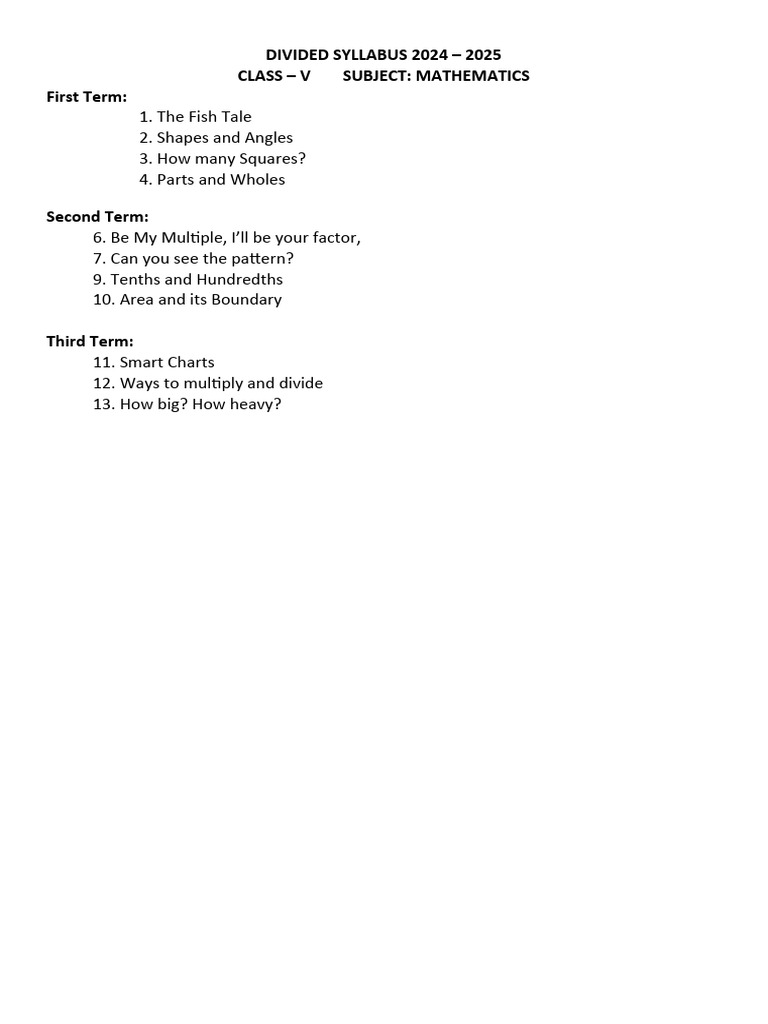 Divided Syllabus For Class V | PDF | Language Arts & Discipline