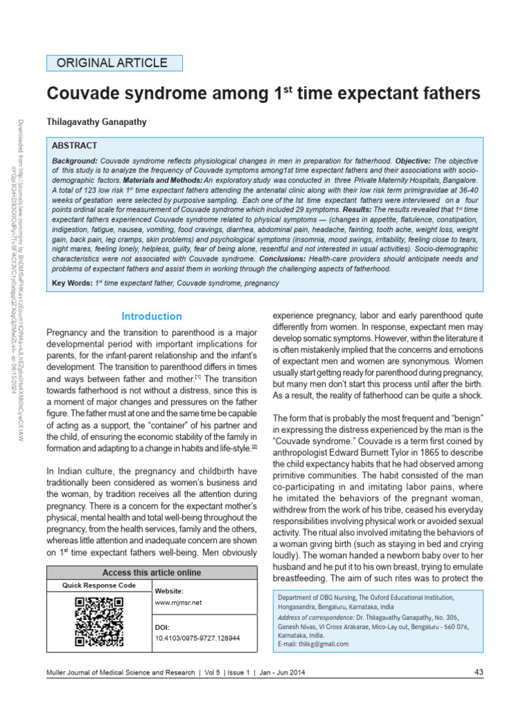 Couvade Syndrome Among First-Time Expectant Fathers - Ganapathy (2014 ...