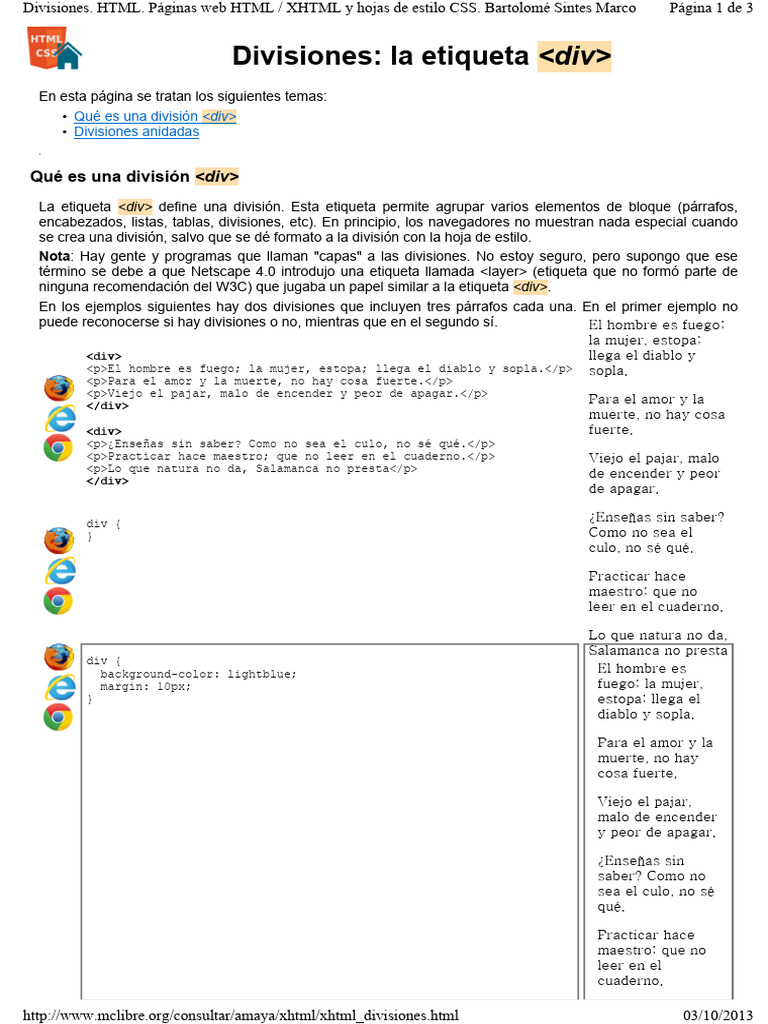 Divisiones, La Etiqueta Div | PDF | HTML | Estándares web