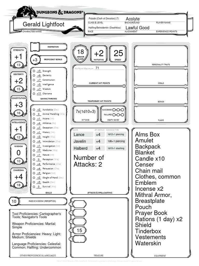 Gerald Lightfoot (Beholderkin - Paladin) | PDF