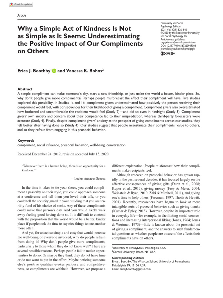 The Impact of Compliments on Well-Being | PDF | Race And Ethnicity In ...