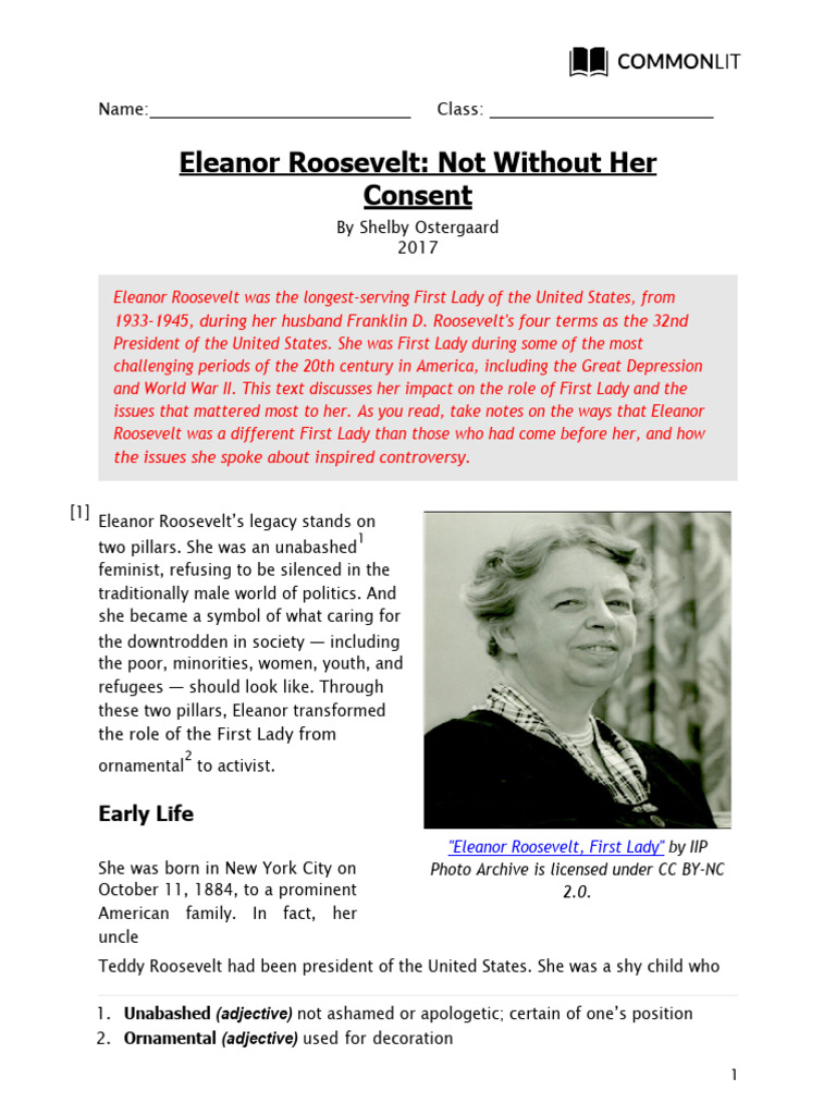Eleanor Roosevelt: Activist First Lady | PDF | Eleanor Roosevelt ...
