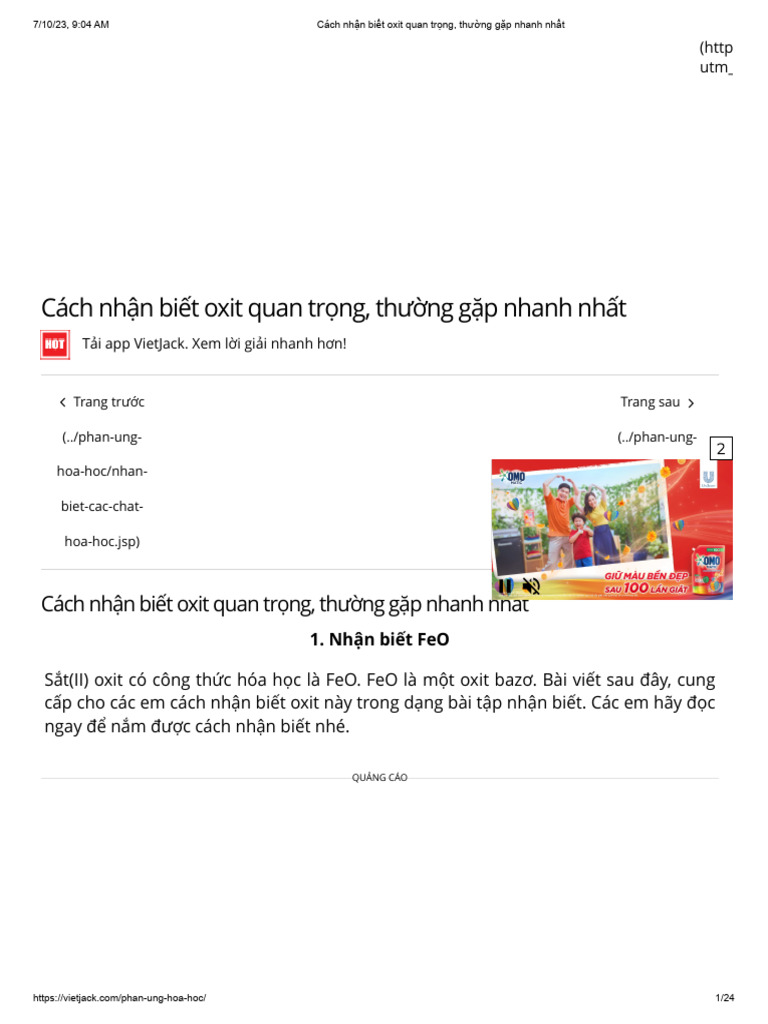 Cách nhận biết oxit quan trọng, thường gặp nhanh nhất | PDF