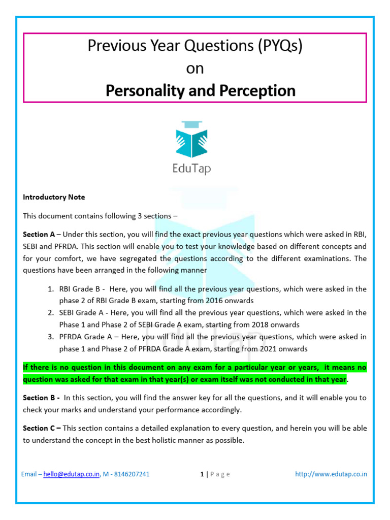PYQS | PDF | Extraversion And Introversion | Psychological Theories