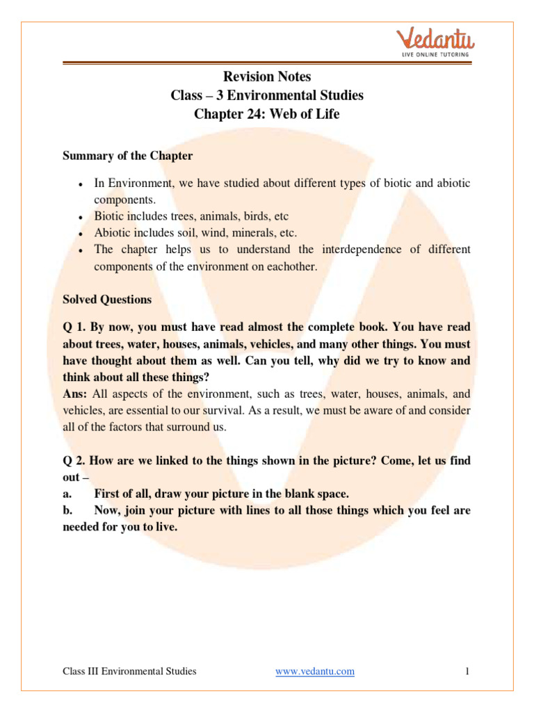 Web Of Life Class 3 Notes Cbse Evs Chapter 24 Pdf Pdf Language 7480