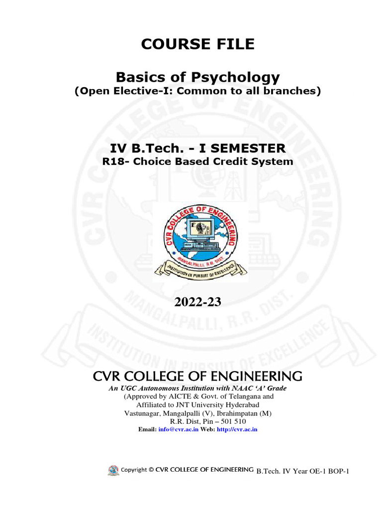IV B.tech R18 Basics of Psychology OE-1 Course File A.Y. 2022-23 | PDF ...