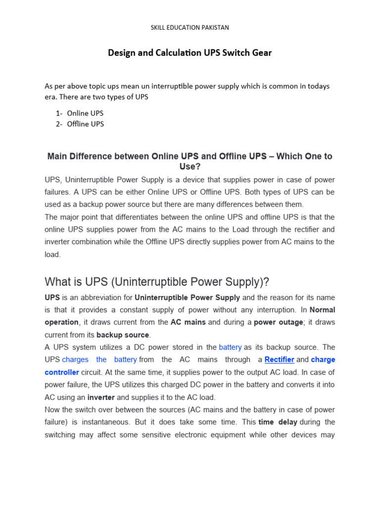 Design and Calculation UPS Switch Gear-UPS | Download Free PDF | Power Inverter | Power Supply