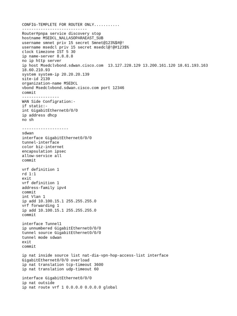 Config-Templete For Router Only.... | PDF | Ip Address | Internet Architecture