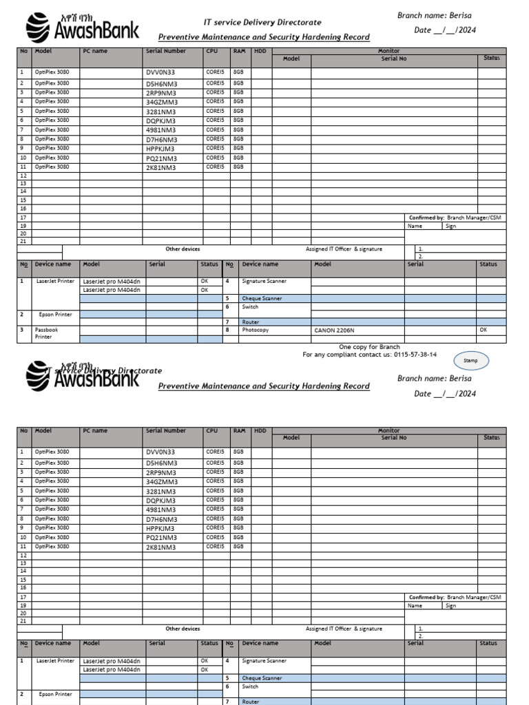 IT Service Preventive Maintenance Log | PDF | Printer (Computing ...