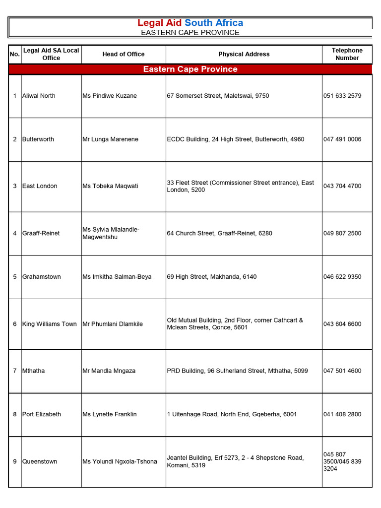 Legal Aid Offices in South Africa | PDF | South African People | South ...