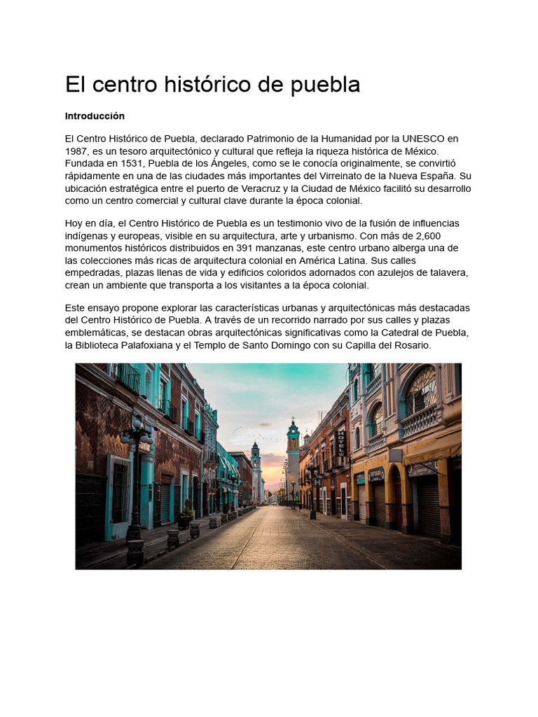 Centro Histórico de Puebla: Patrimonio Cultural | PDF | México