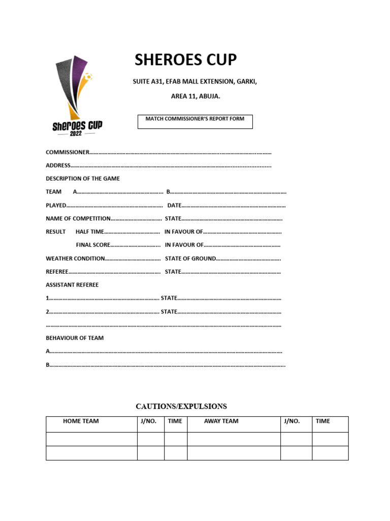 Copy2-Sheroes Match Commissioner's Report Form | PDF | Association ...