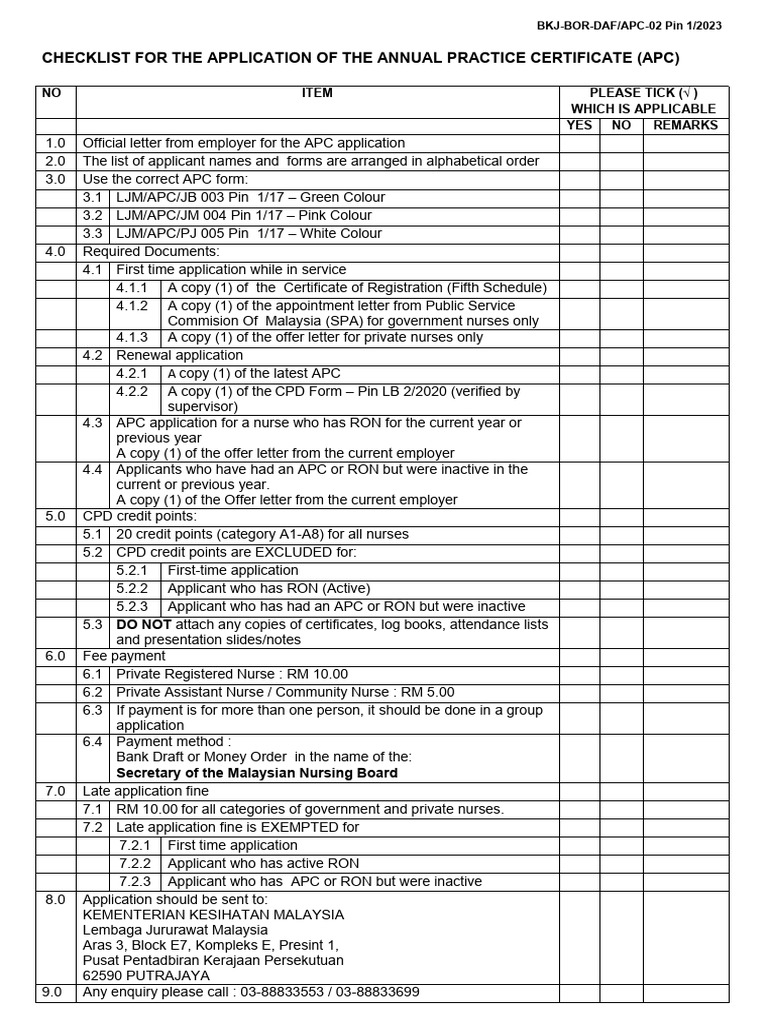 APC Application Checklist for Nurses | PDF