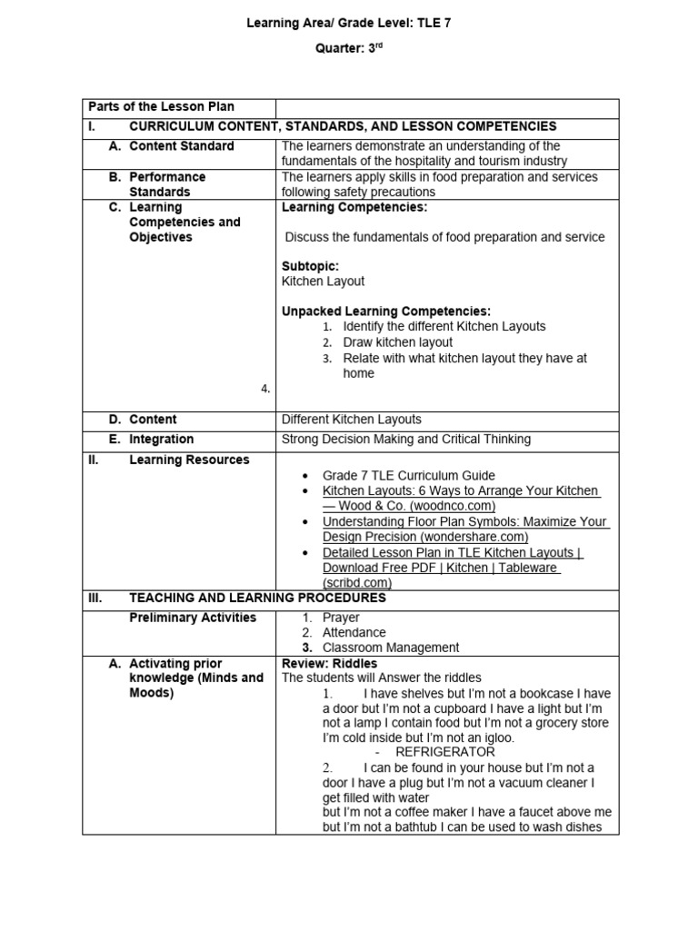 Matatag LP TLE 7 | PDF | Kitchen | Learning