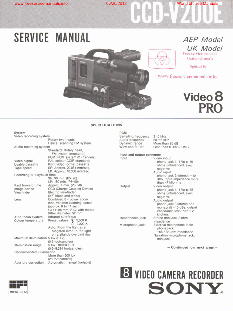 Sony Ccd-V200e Video8 Pro SM | PDF