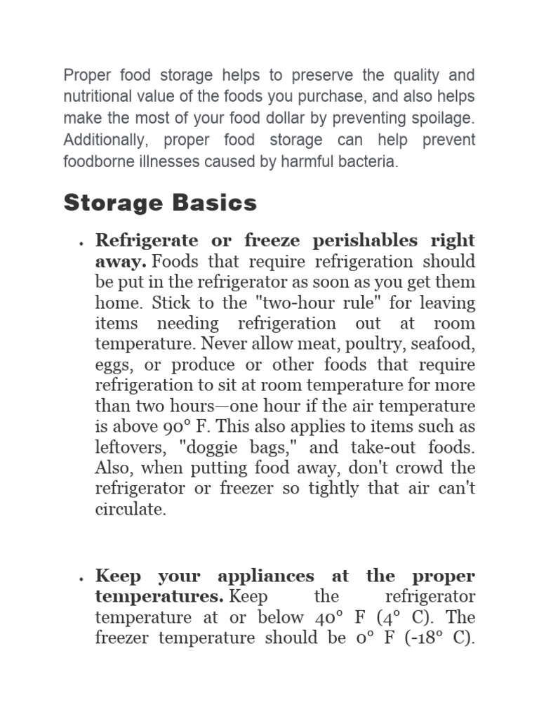 Proper Food Storage Helps To Preserve The Quality and Nutritional Value ...