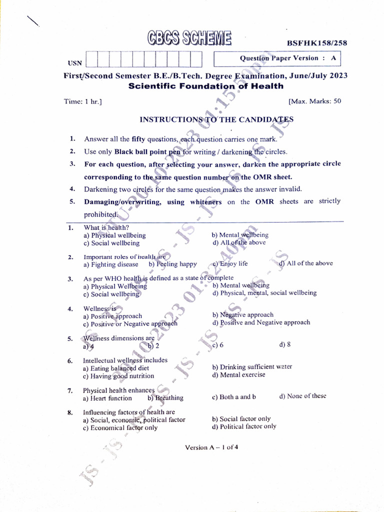 SFH QP Oct. 2023 | PDF | Mental Health | Well Being