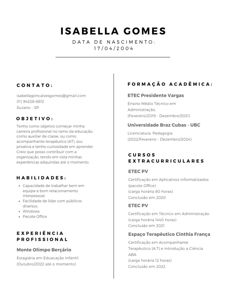 CV - Isabella Gomes-1 | PDF