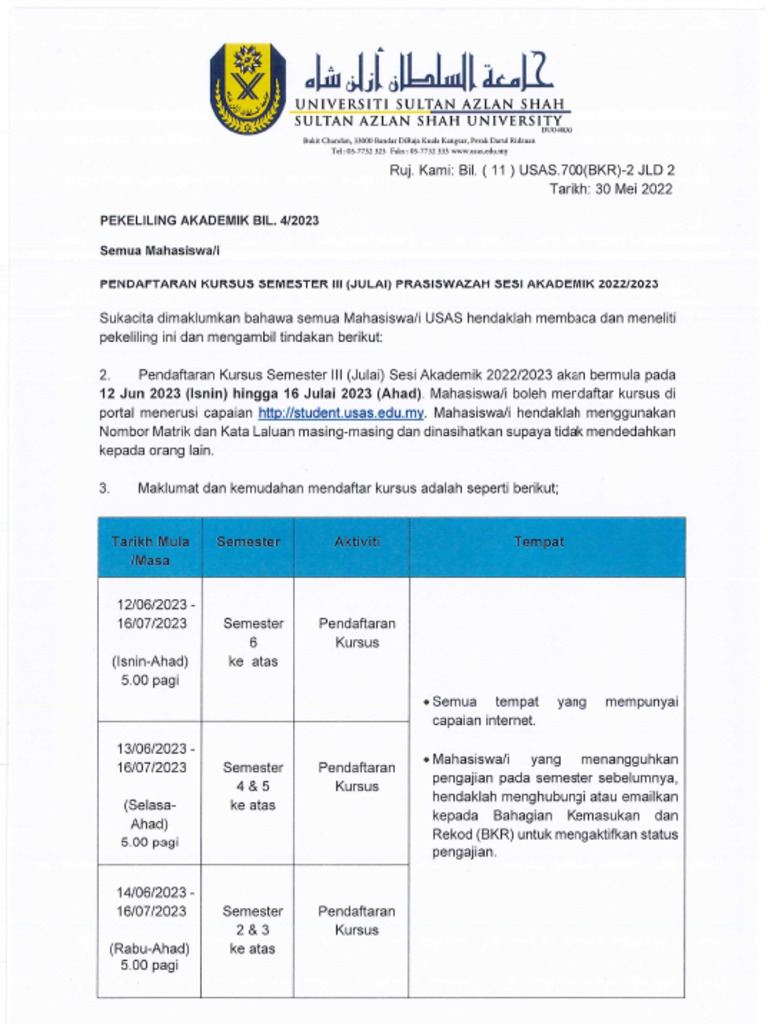 910-Pekeliling, Faq Dan Carta Alir Pendaftaran Kursus Sem III | PDF