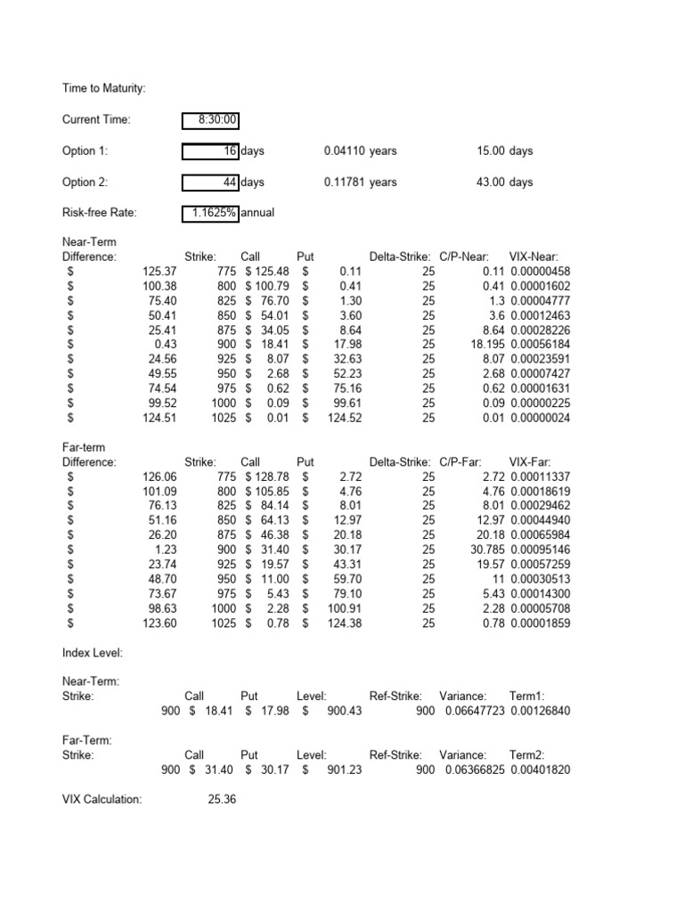 VIX Calculation and Options Analysis | PDF | Vix | Economic Indicators