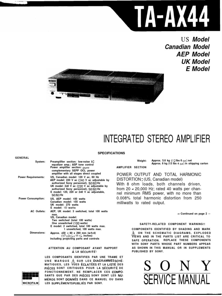 Sony TA AX44 Service Manual | PDF | Ac Power Plugs And Sockets | Mains ...