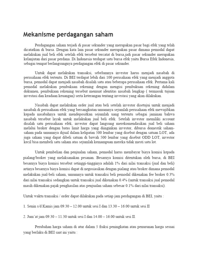 Jam Perdagangan Saham di Indonesia | PDF | Pengelolaan Keuangan & Uang
