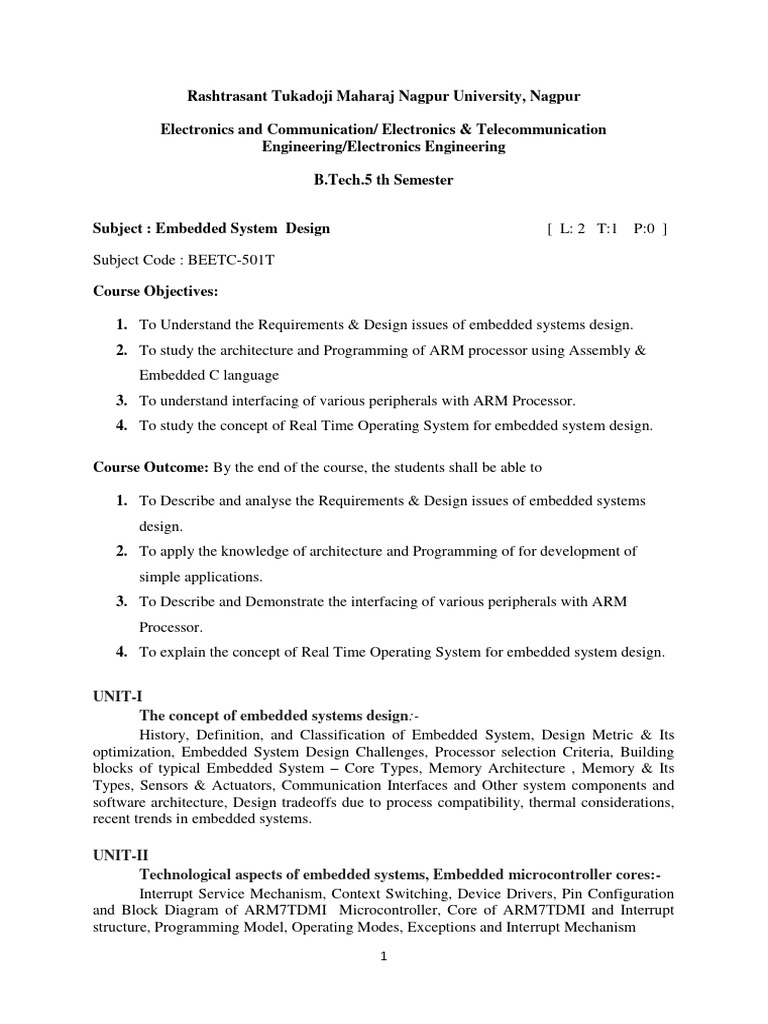 Embedded System Design Course Overview | PDF | Digital Signal Processing | Hardware Description ...