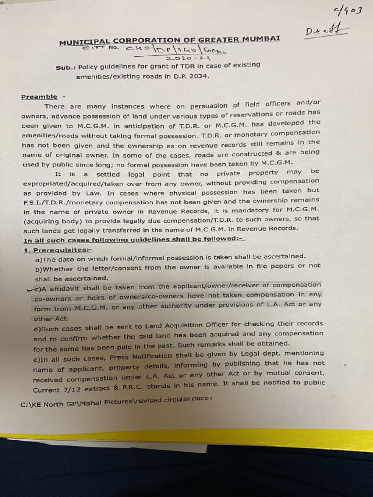 2020-09-26 - 2020-21 - Policy guidelines to frant TDR for existing ...