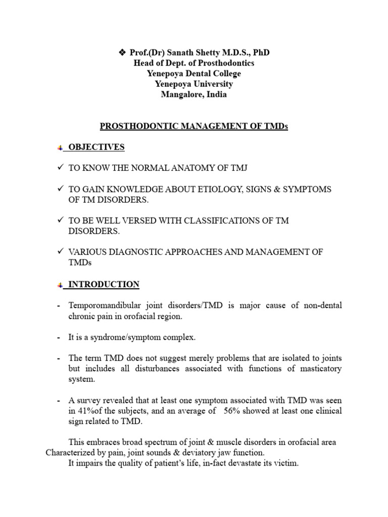 Master Class - Prosthodontic Management of TMD - Dr. Sanath Shetty ...