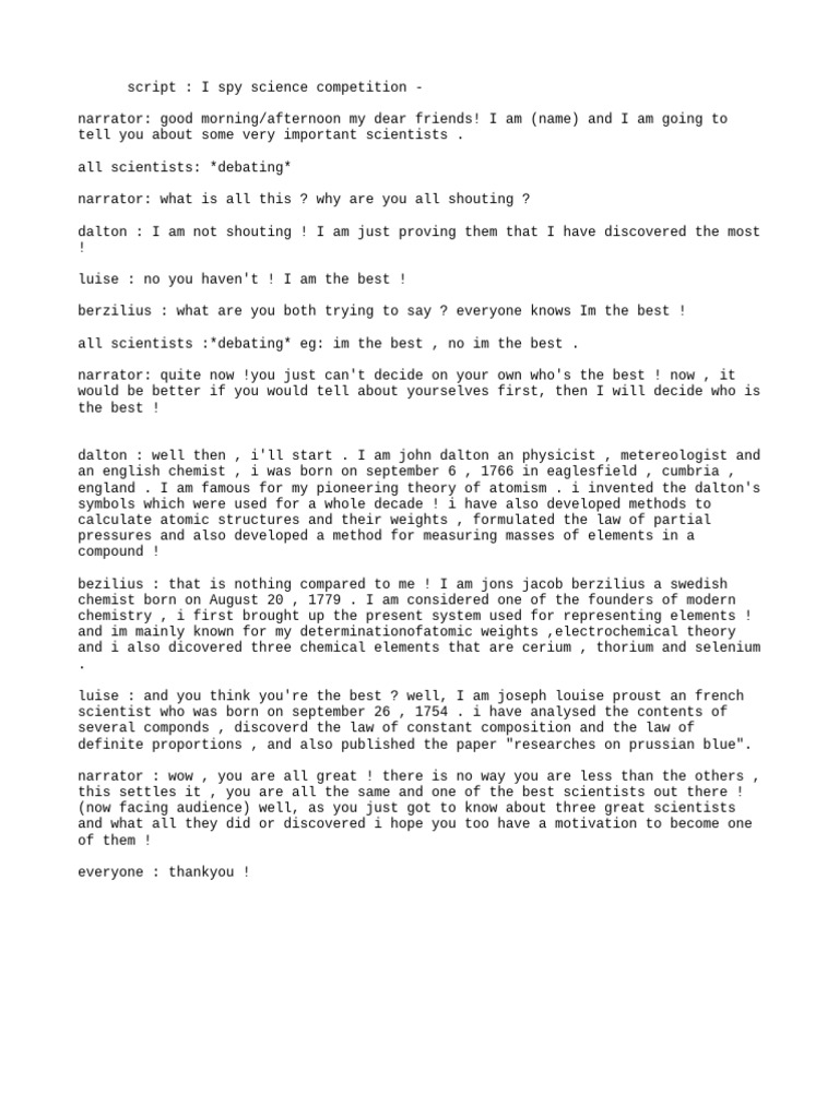 Script I Spy Science Competition | PDF | Social Science | Philosophy